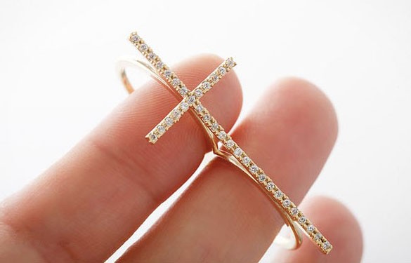 Exquisite Rhinestone Cross Double Ring on Luulla